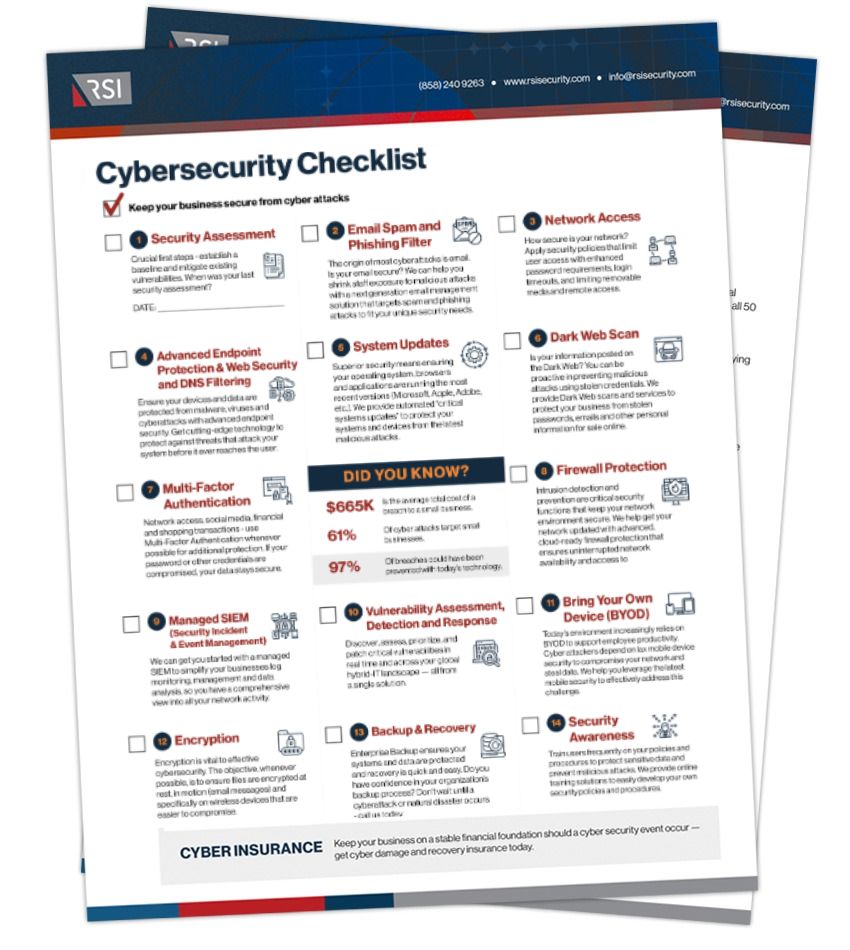 Download FREE Cybersecurity Checklist - RSI Security